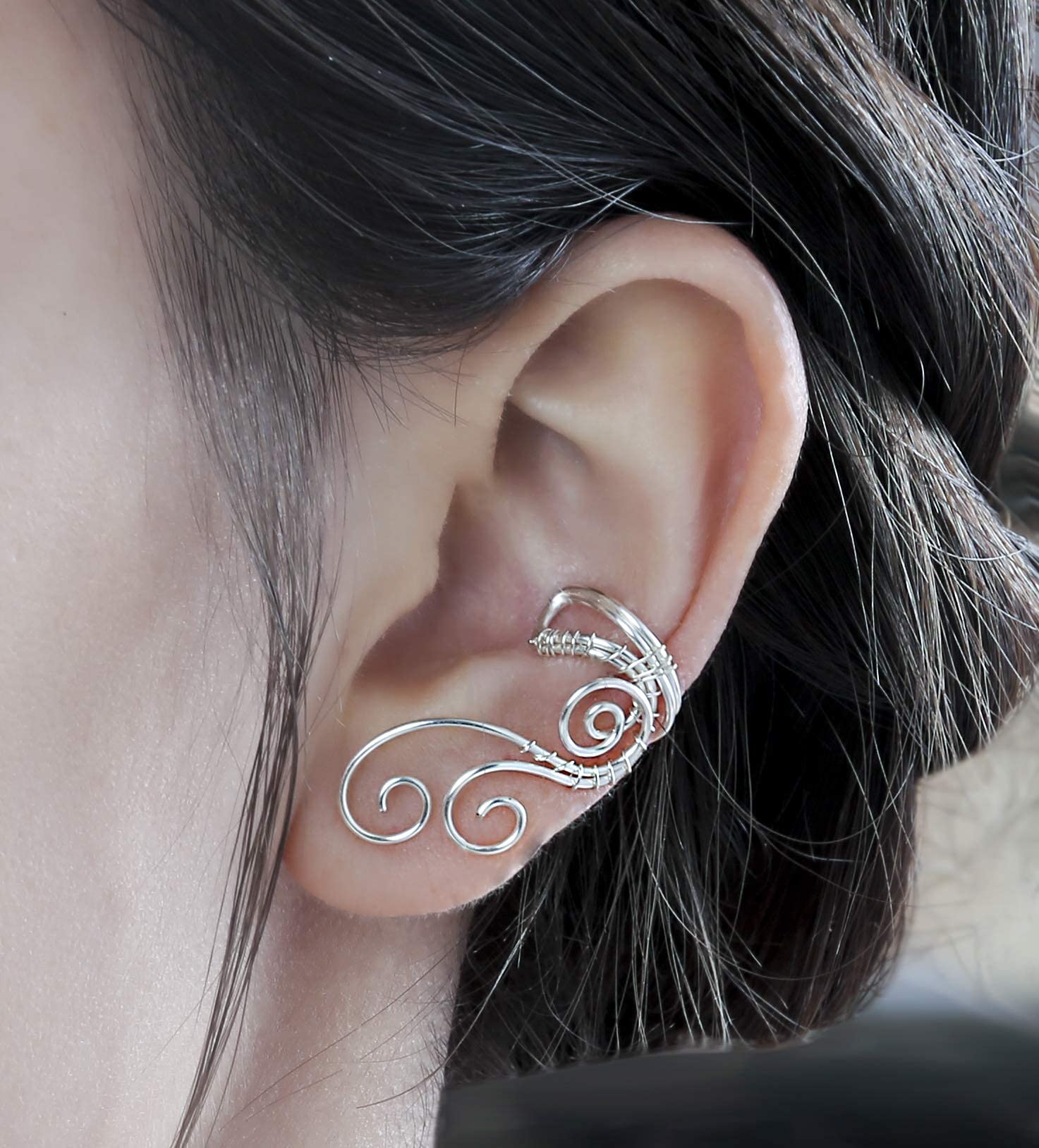 OwMell Non-Piercing Elf Ear Cuffs, Flexible and Durable, Handmade Alloy Metal, Fits Most Earring Sizes