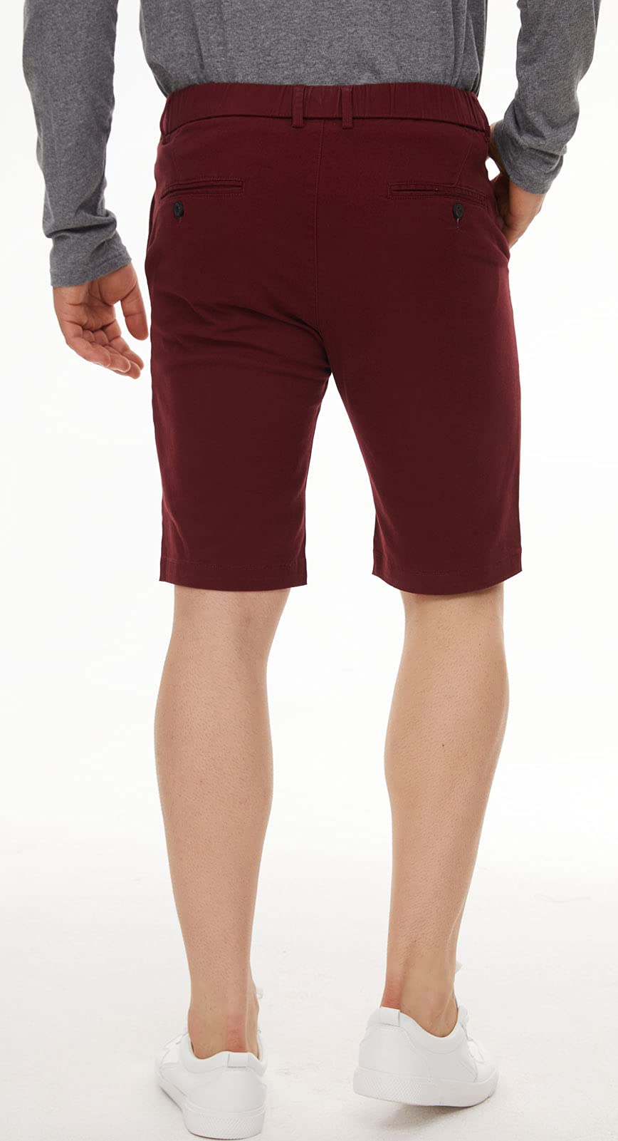 Plaid&Plain Men's Burgundy Shorts Slim Fit Chino Shorts 9 inch Inseam Burgundy 30