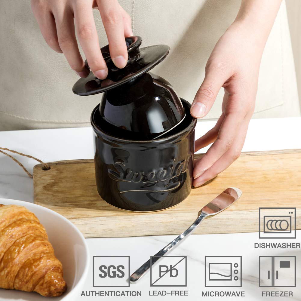 Sweejar Porcelain Butter Crock Keeper, French Butter Dish Keeps the Butter Fresh Soft & Spreadable, Serving Butter Easy for Bread Lovers Breakfast Kitchen Counter (Yellow)