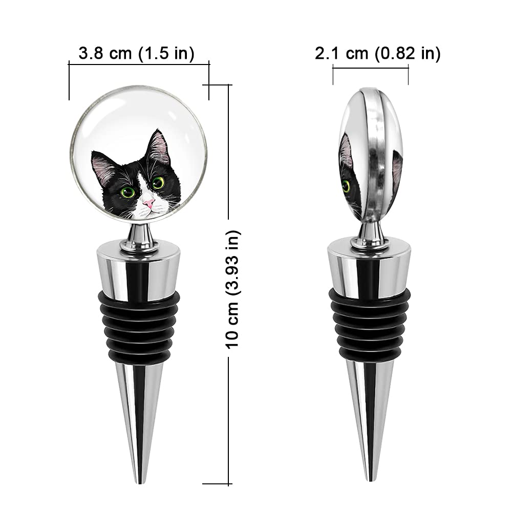 WIRESTER Set of 3 Stainless Steel Decorative Wine Bottle Stoppers For Bar, Holiday, Party, Wedding - Orange Tabby Cat, Black Bombay Cat, Tuxedo Cat