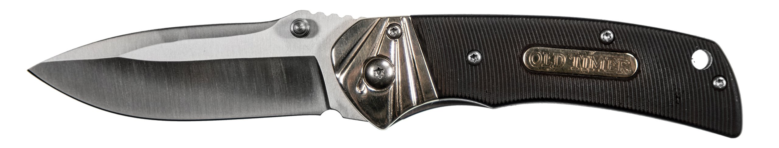 Old Timer 902OT 6.89in High Carbon S.S. Assisted Opening Knife with 2.9in Drop Point Blade and Sawcut Handle for Outdoor, Hunting, Camping and EDC, Multicolor
