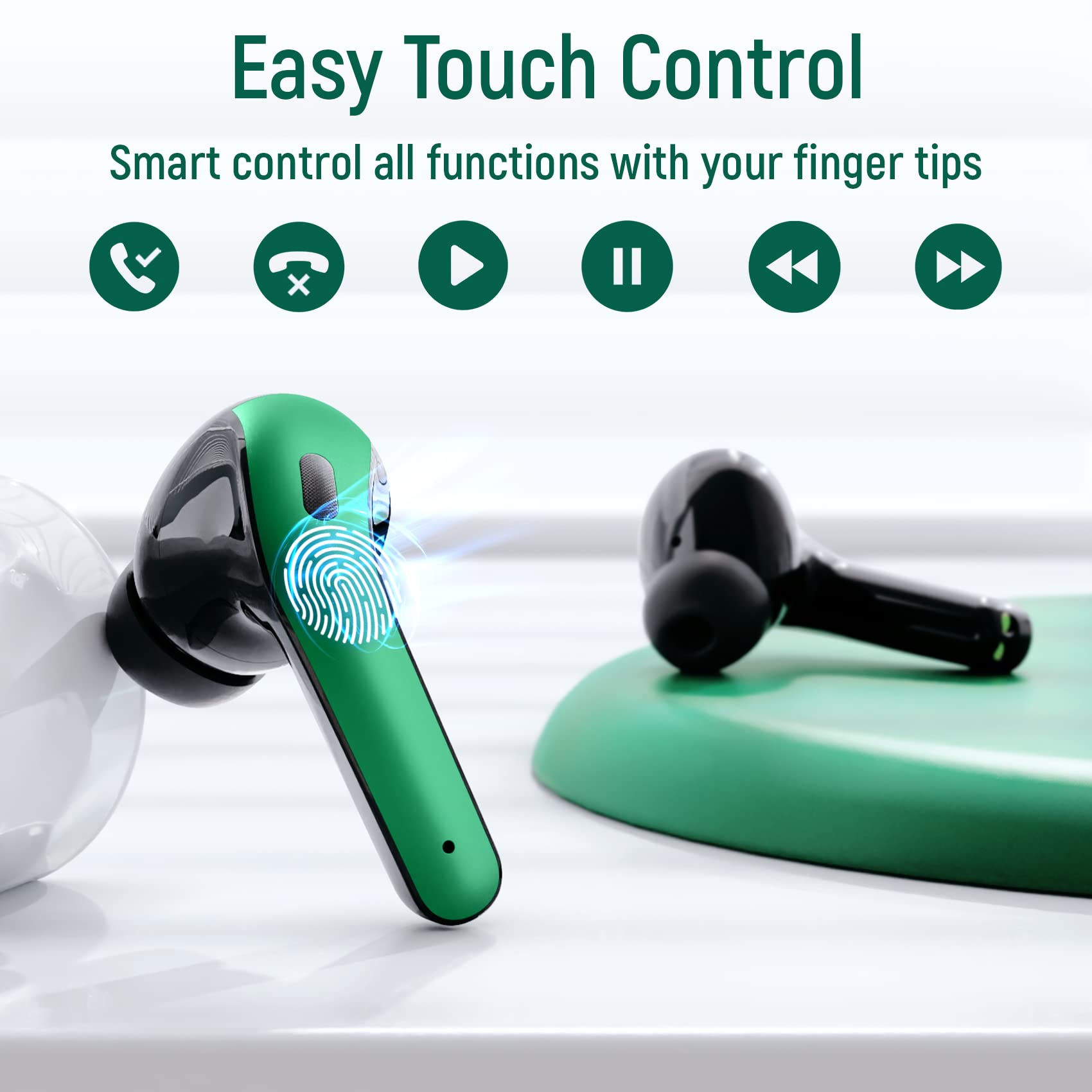 Wireless Earbuds 50H Playback Bluetooth Headphones with Wireless Charging Case Waterproof Ear Buds in-Ear Earphones with Microphone for Android Gaming Computer Laptop TV Sport ZINGBIRD-VEAT00L Green