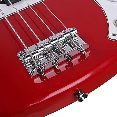 Vasitelan Electric Bass Guitar Full Size 4 String 46 Inch Bass (Red)
