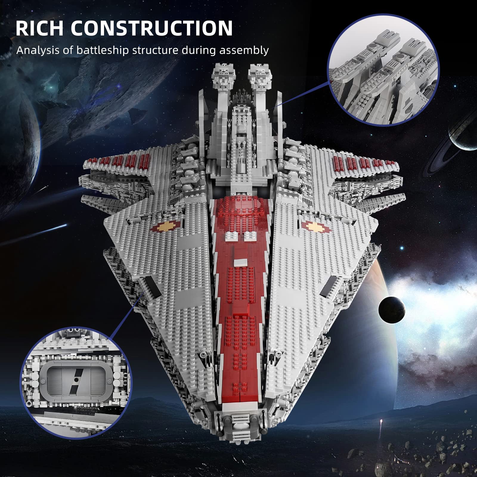 WLOXBKF MOC Venator-Class Republic Attack Cruiser Spaceship Model Building Kits, 6685+Pcs Star Plan Toys UCS Collectible Set for Adults, STEM Projects Educational Birthday Gifts Blocks (21005)