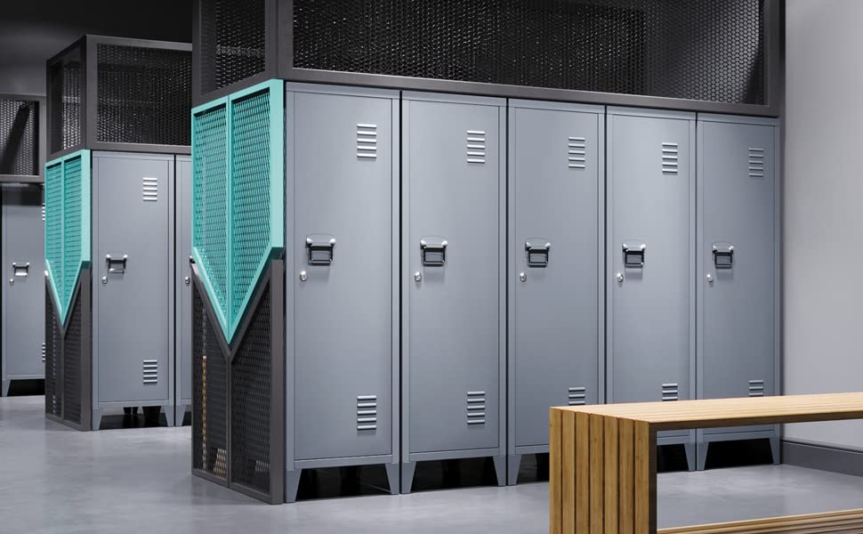 PEUKC Metal Storage Locker, 50" Tall Locker Storage Cabinet for Employees, 3-Tier Storage Cabinet Locker with Lock and Keys for School, Gym, Home, Office Staff (Retro, Assemble Required)
