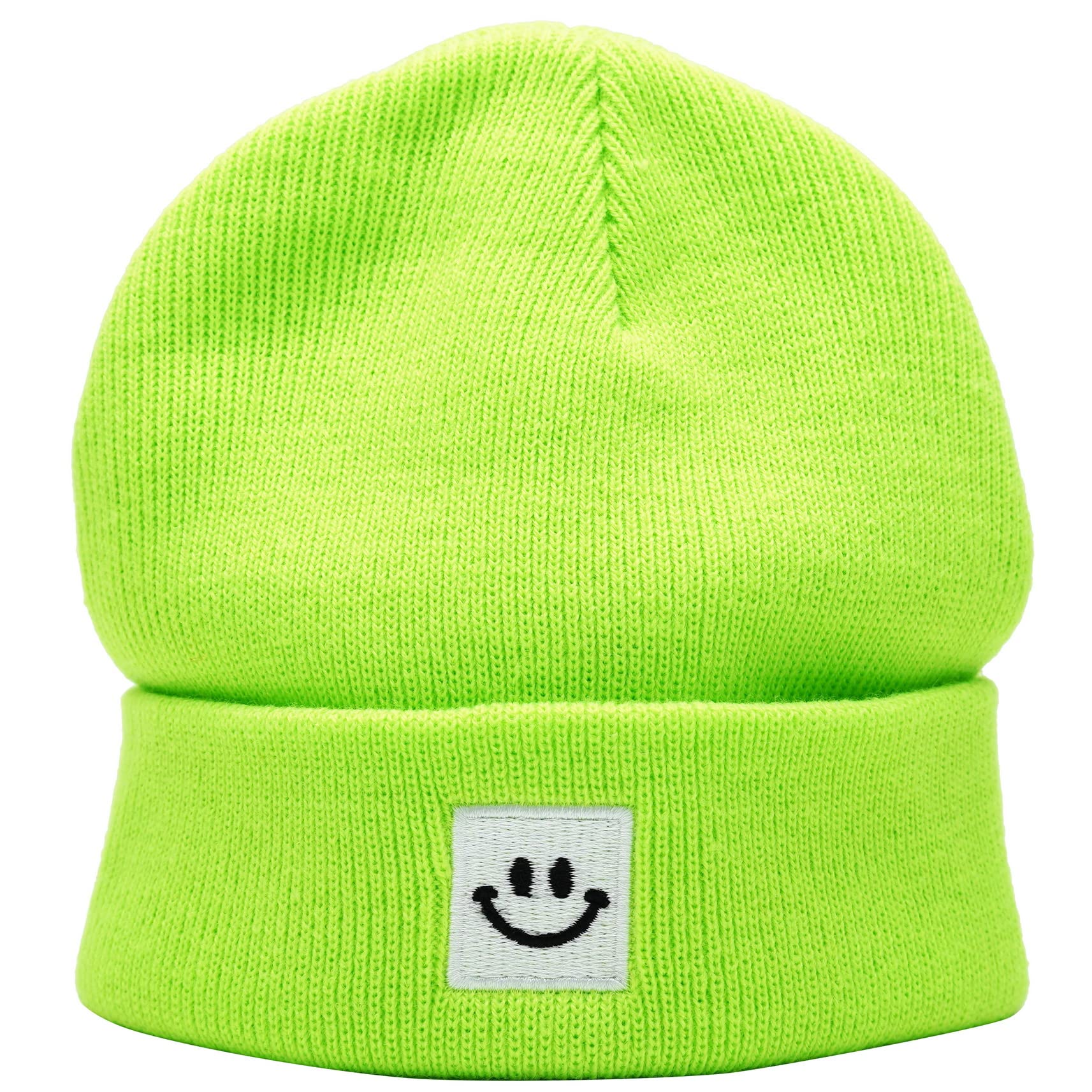 Vashion Knit Cuffed Beanie Hat for Men Women Lime Green Beanie