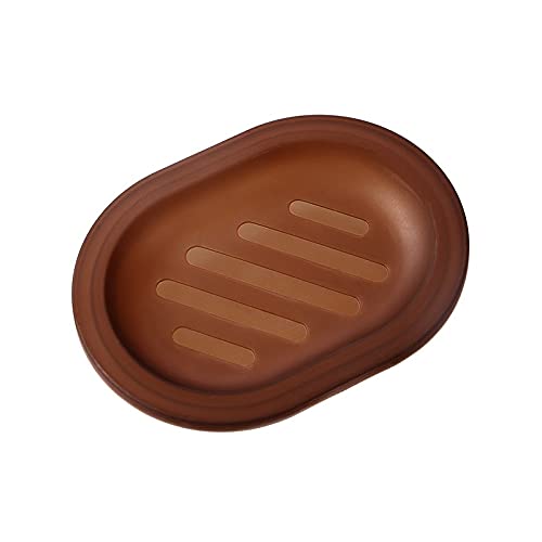 PLMM soap Box， Oval Transparent Double-Layer Plastic Soap Box Household Bathroom Drain Soap Tray Soap Holder (Color : Brown)