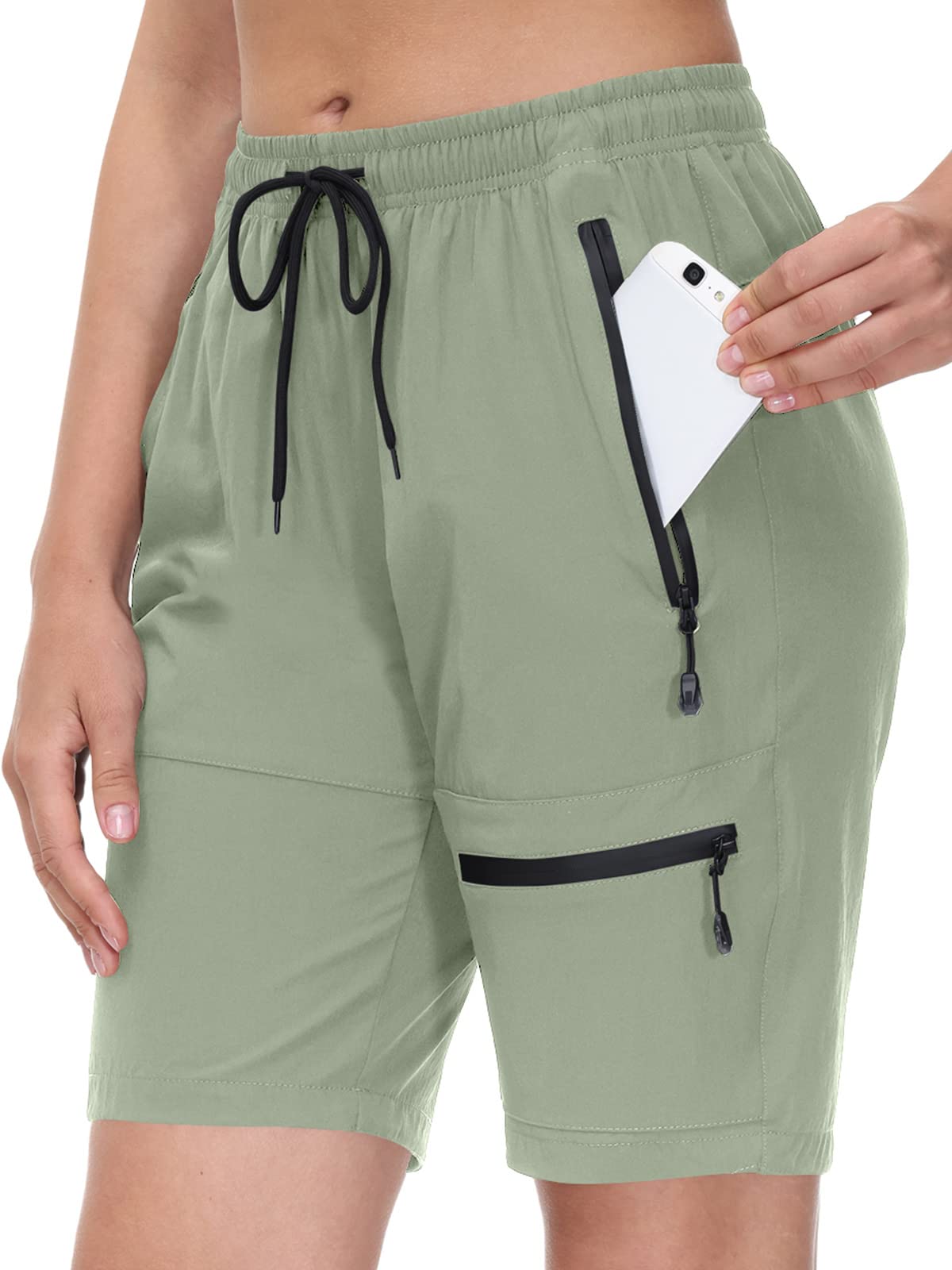 Suwangi Womens Hiking Cargo Shorts Golf Athletic Shorts Quick-Dry Outdoor Active Summer Shorts for Women with Zipper Pockets Light Grey