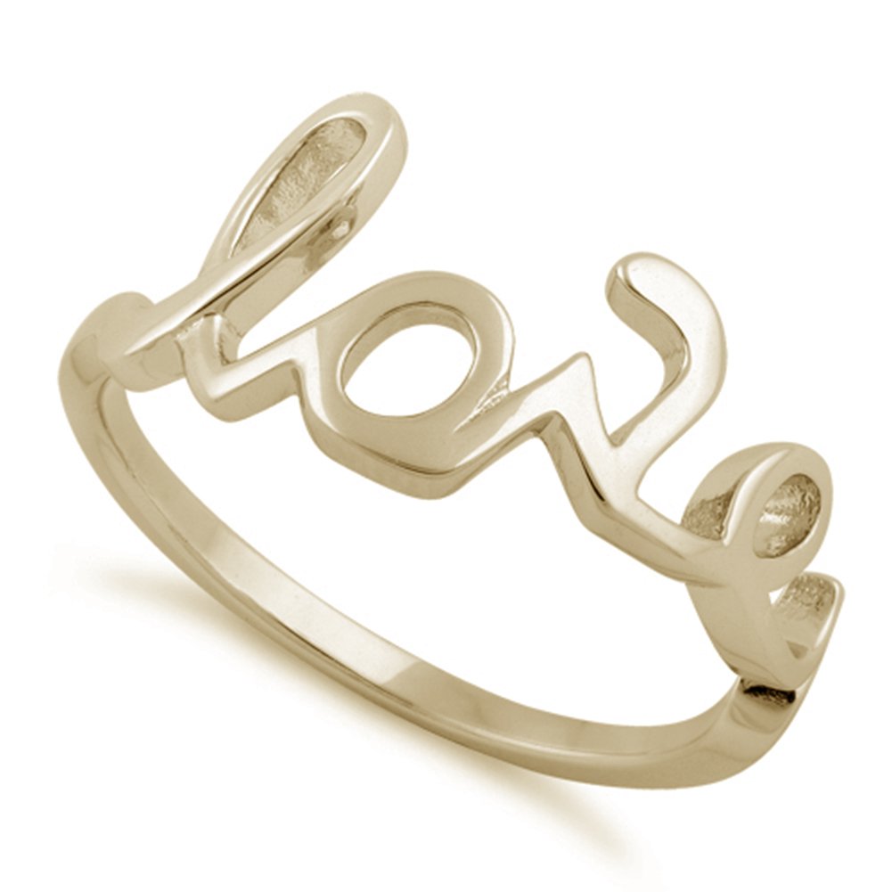 Mevoi 14K Yellow Gold Plated Love Script Ring - Size 9