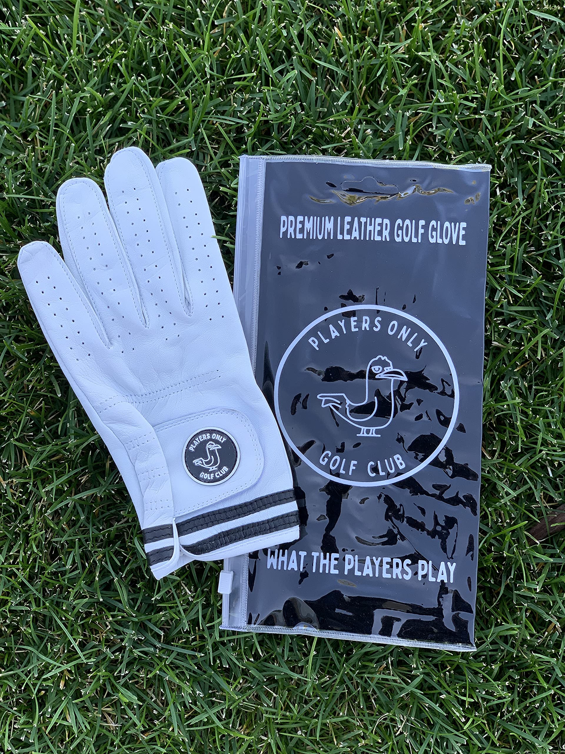 Players Only Golf Club | Golf Glove | Premium Leather | Vader Black Collection | Rubber Patch Logo (Large, Left)