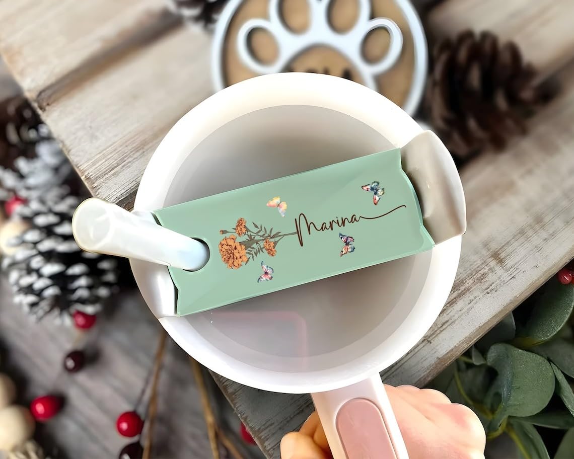 Personalized Birth Flower Stanley Tumbler Topper, 40oz 30 oz, Stanley Cup Accessory, Name Plate