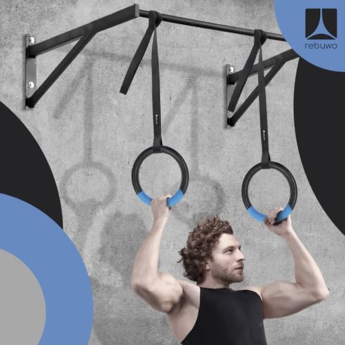 Rebuwo Professional Gymnastic Rings, Gym Rings with Straps, Pull Up Rings, Non-Slip Gymnastic Rings, Pull up Rings with Straps, Gymnastic Rings with Adjustable Straps