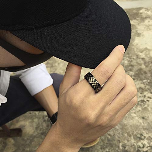 VUZALRANO 8mm Unisex Comfort Fit Stainless Steel Wedding Band Black White Blocks Pattern Ring Checkerboard Checkered Flag Racing Spinner Ring Black Size8