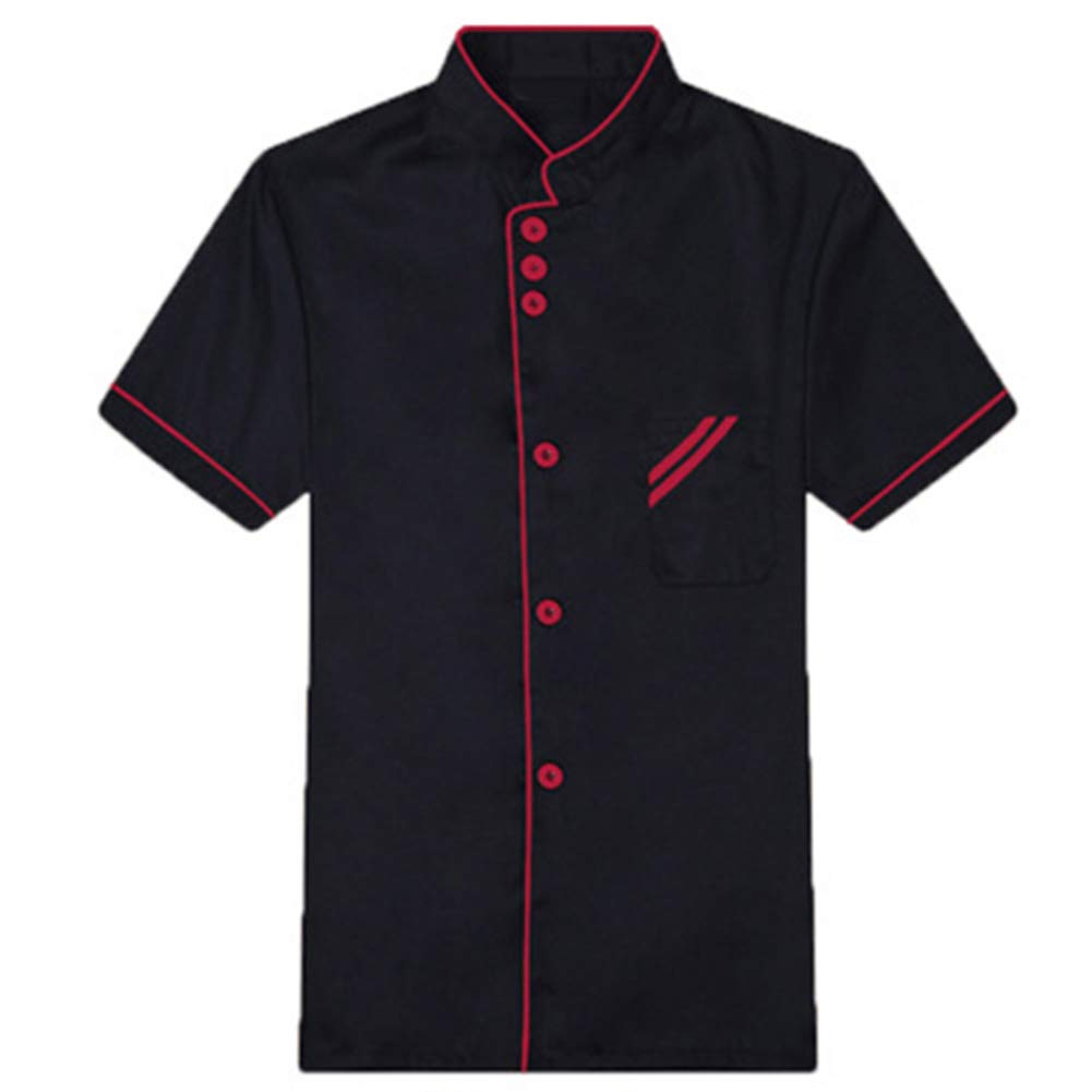 Unisex Chef Coat Jacket Short Sleeve Long Sleeve Men Women Kitchen Service Uniform Workwear Short Sleeve-Black M