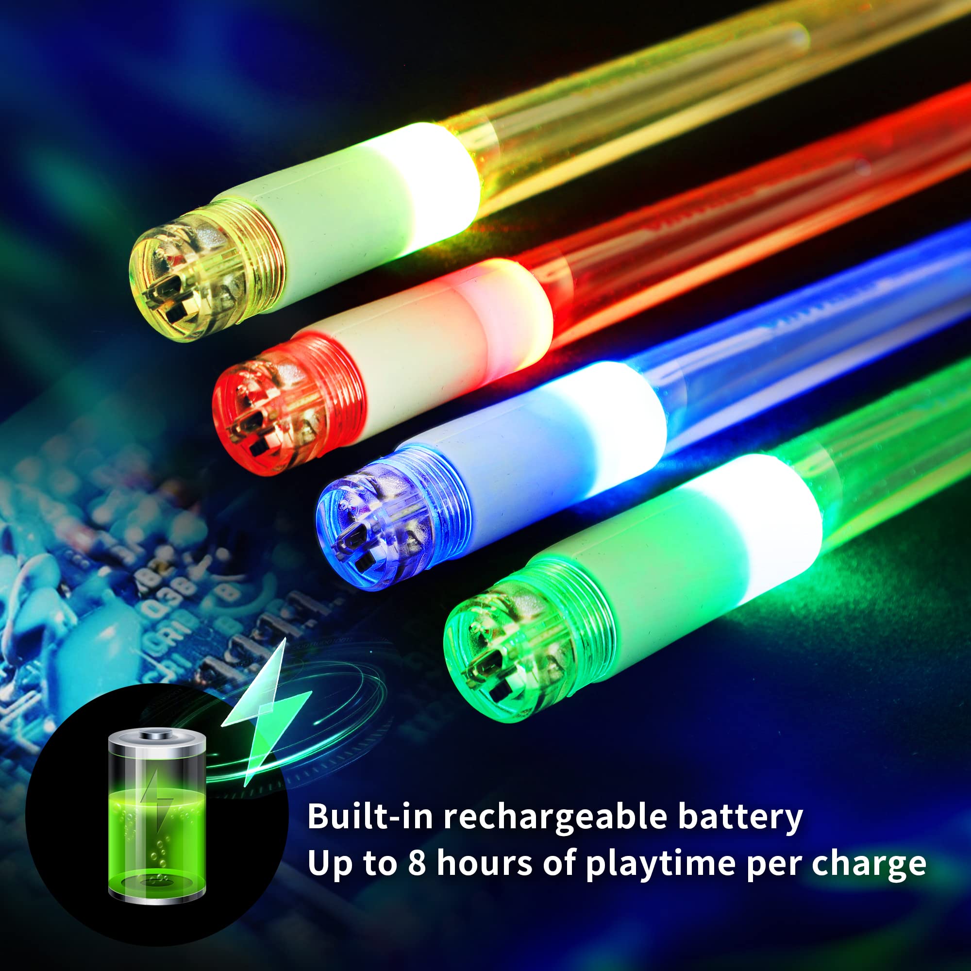 Rechargeable 15 Color Changing LED Light Up Drum Sticks With Storage Bag, Glow In The Dark Drumsticks, Drummer Gifts Glow Plastic Drum Sticks for Adults,Personalized Drum Sticks(2pcs/Pack)