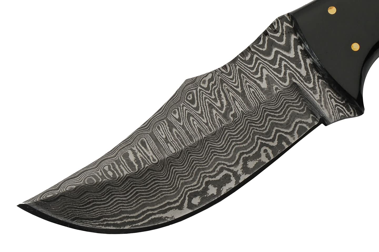 Szco Supplies 8" Horn/Twisted Wood Handle Damascus Steel Upsweep Skinning Knife With Sheath