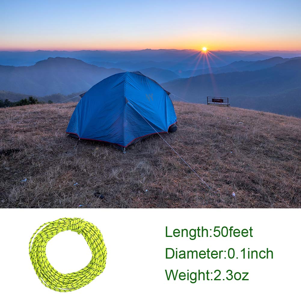Pasking Reflective Nylon Cord - 50ft 2.5mm Tent Guyline Rope for Camping Tent Tarps Outdoor Camp Fishing Clothesline and Packaging Hanging