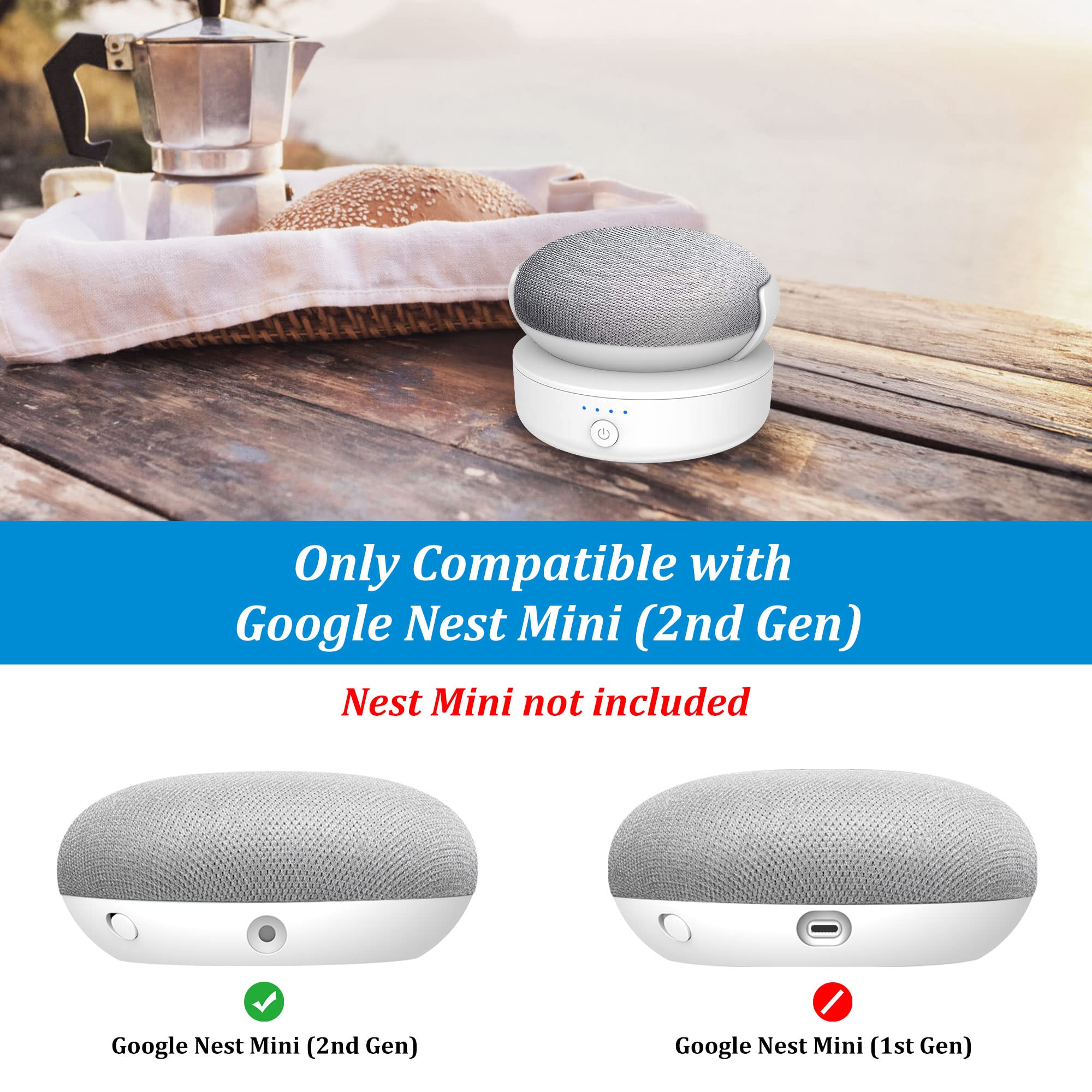 PlusAcc for Google Nest Mini Battery Base - 5000 mAh Google Nest Mini Portable Battery, Battery Charger Stand Holder for Nest Mini 2nd Generation (White)