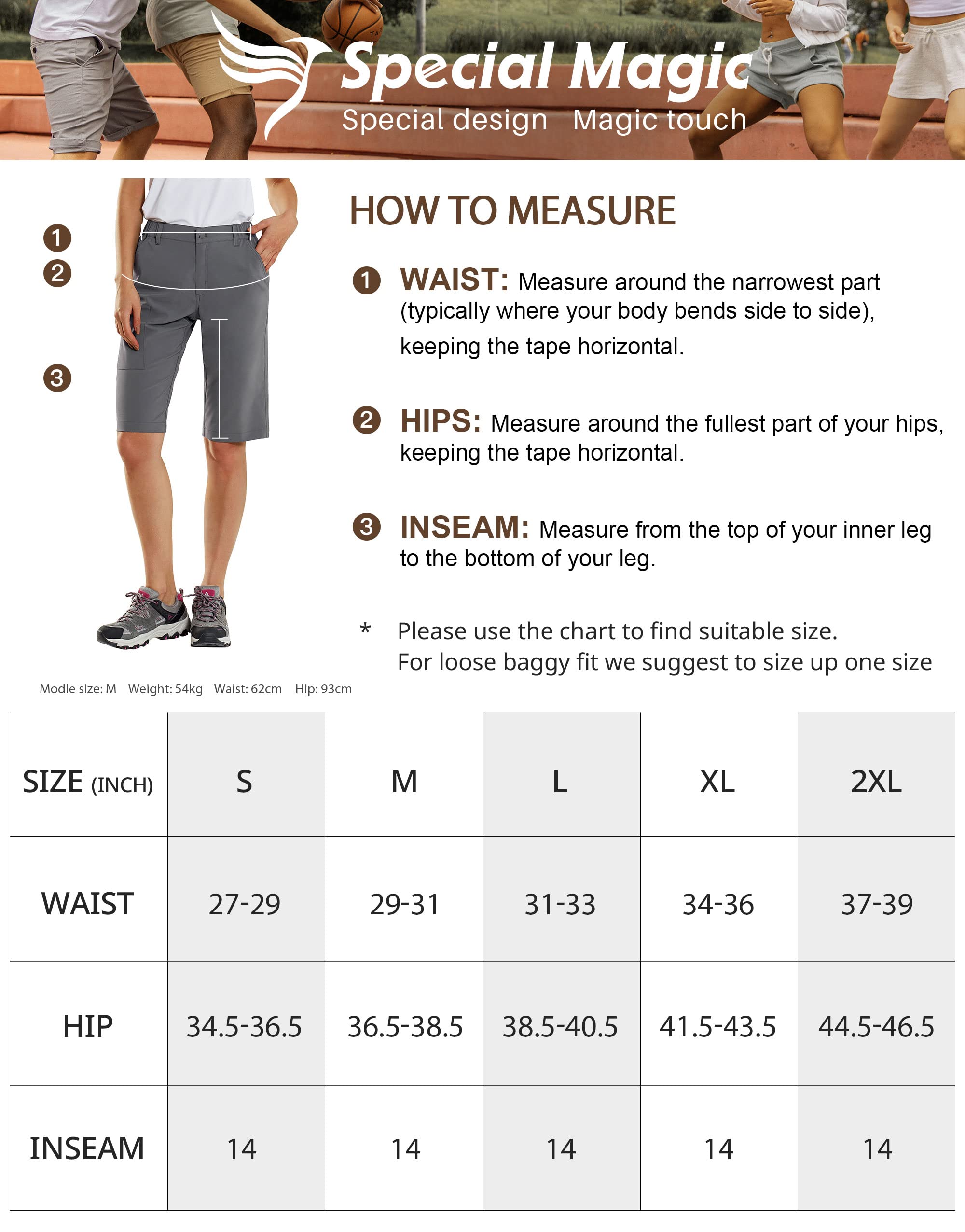 SPECIALMAGIC Knee Length Shorts Women Bermuda Quick Dry Shorts Stretchy Hiking Shorts Golf Lightweight Casual for Summer Grey