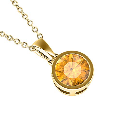 SVC-JEWELS 7mm 2.60Ctw Round Cut Created Citrine 14k Yellow Gold Plated Bezel Set Cross Pendant for Women's