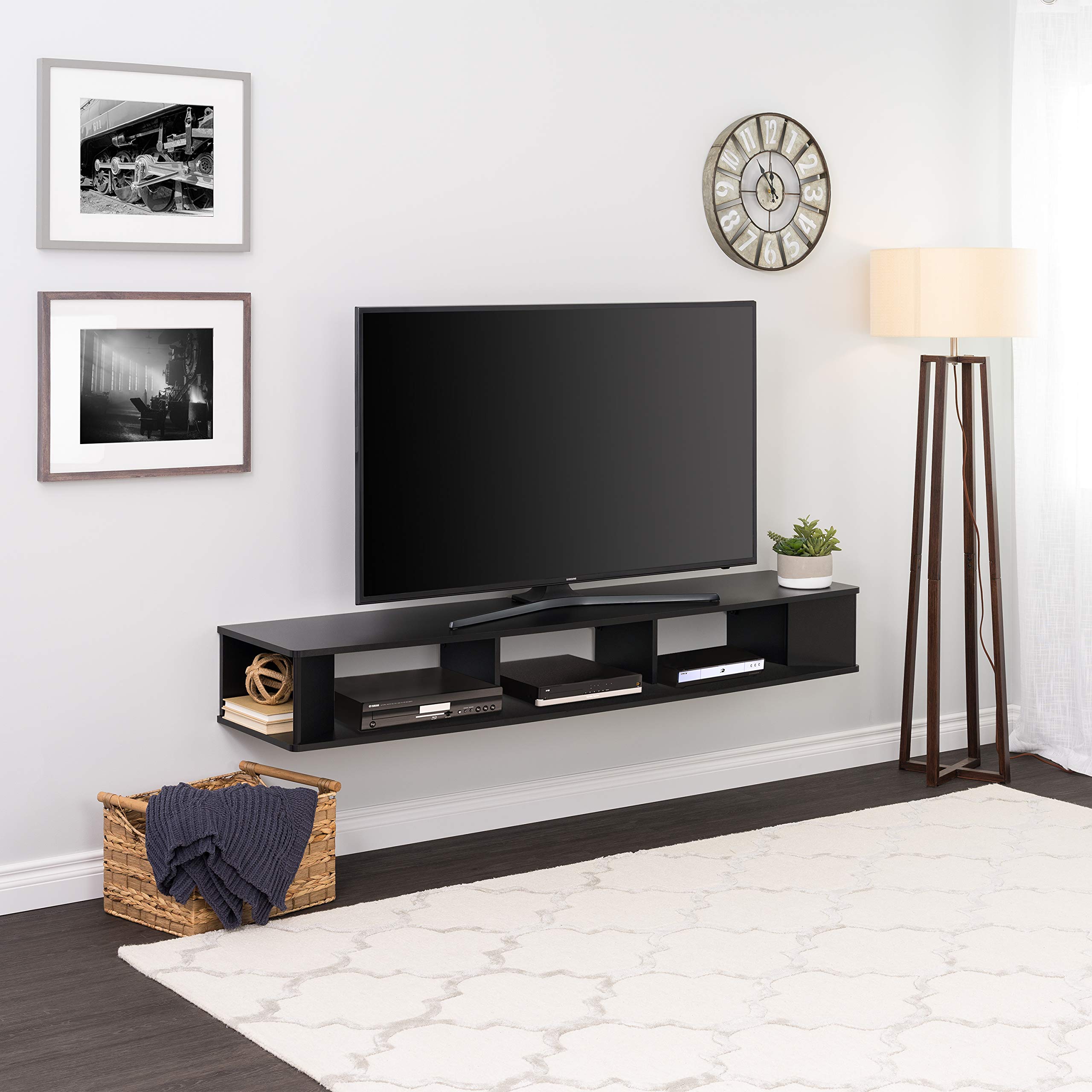 Prepac 70" Wide Wall Mounted TV Stand, 70 inch, Black