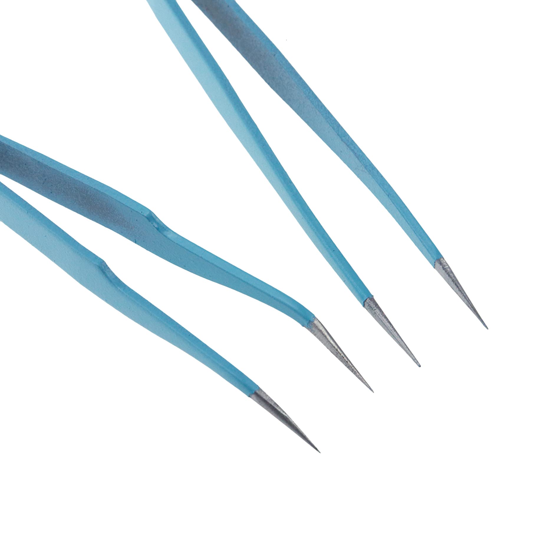 Wealrit 2 pcs Light Blue Tweezers Kit,Stainless Steel Sharp Tweezers,Pointed Tweezers with Sharp Precision Needle,Precision Pluckers for Eyebrows Facial Hair Chin Hair(Straight and Bent Tip)