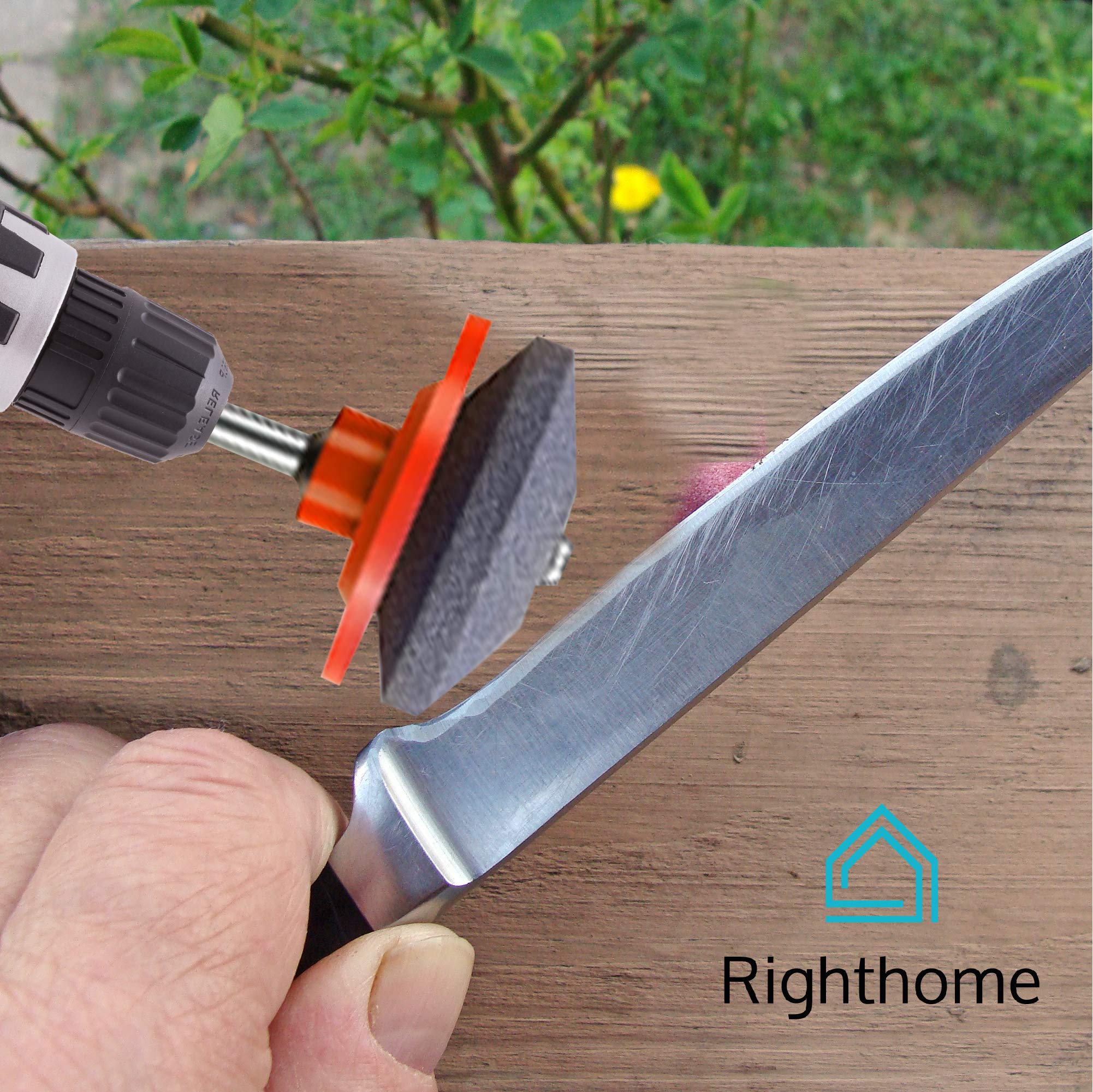 Righthome 4 PCS Lawn Mower Blade Sharpener for Drill, Universal Lawn Tool, Lawnmower Sharpener for Power Drill Hand Drill and Lawn Mower Blade Balancer, Drill Bit Sharpener
