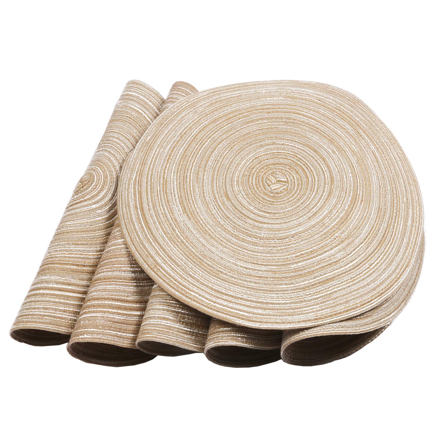 SHACOS Round Braided Placemats Set of 4 Round Table Mats for Dining Tables 15 inch Washable (Beige, 4)