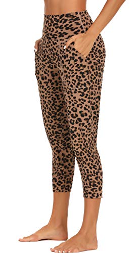 Oalka Womens Capri Joggers High Waist Pockets Running Sweatpants Jogger Pants Khaki Leopard Print Large