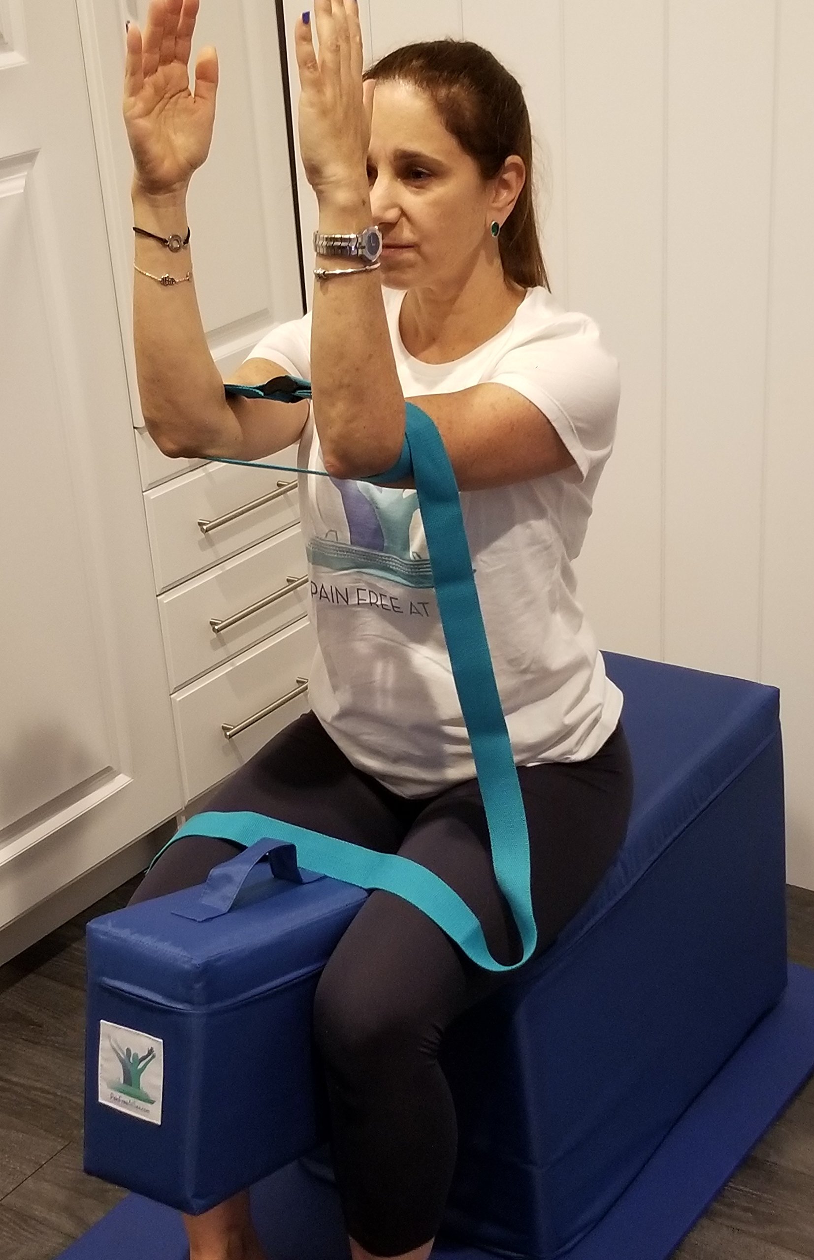 Pain Free-Posture SMALL Foam Block/Pillow & HEALING Aqua Strap/Yoga Belt Bundle-Record-Breaking Improved Egoscue Block- with practical Handle & Zipper- Waterproof- Best Belt with Plastic Strong Buckle