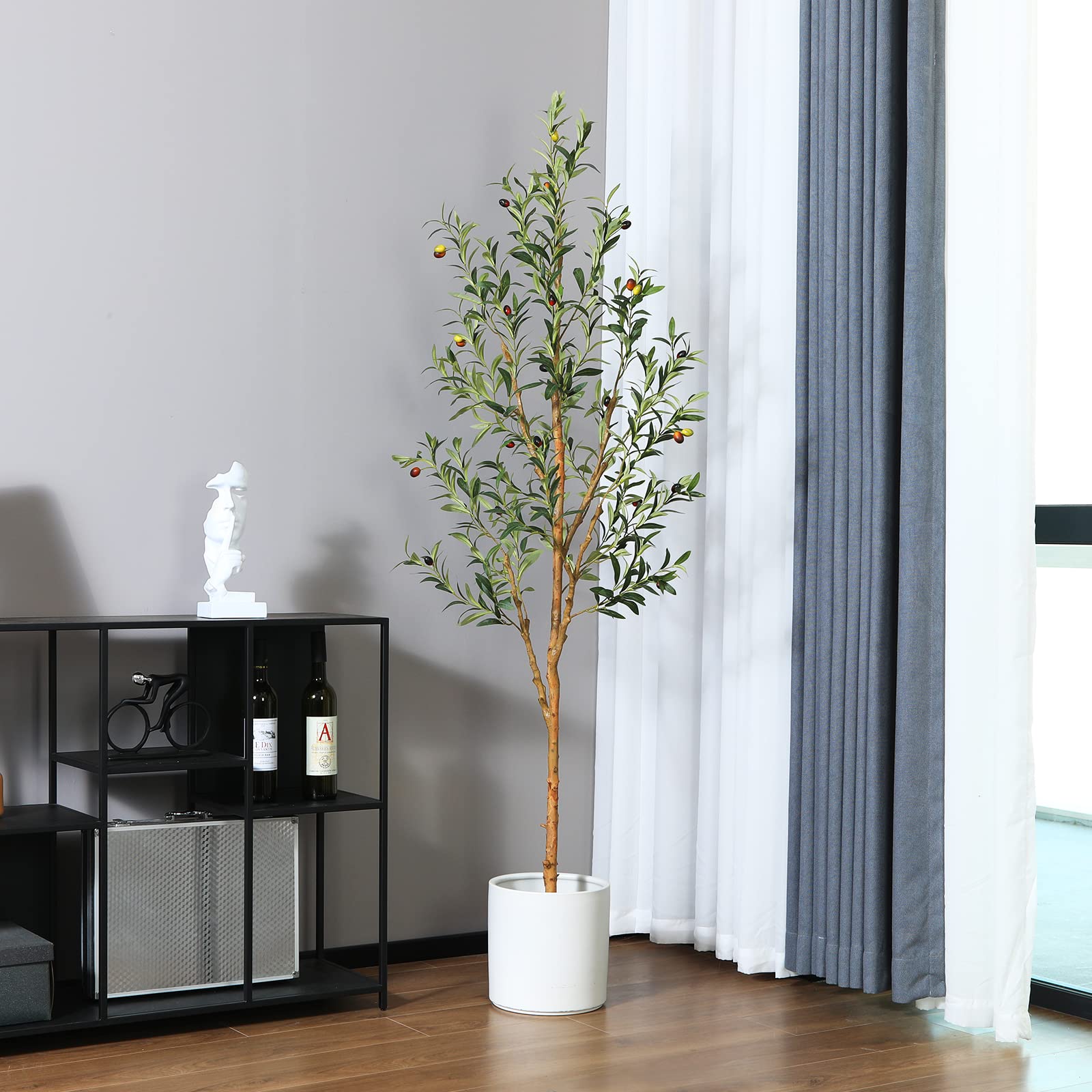 OAKRED Artificial Olive Tree, 6FT Tall Fake Silk Plants with Natural Wood Trunk Faux Potted Tree for Home Decor Indoor Office Porch, Set of 1