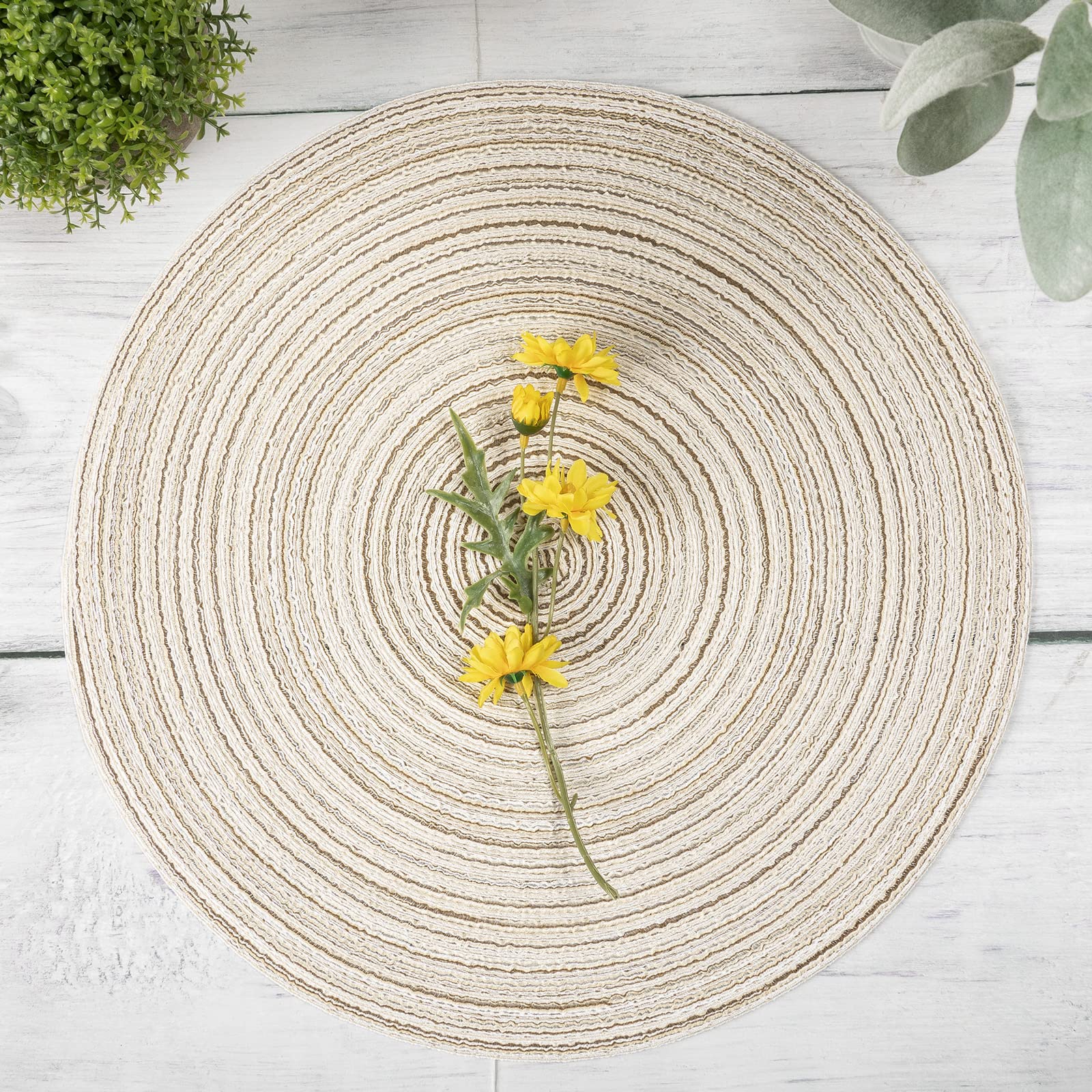 SHACOS Round Placemats Set of 6 Braided Circle Place Mat Washable 15 inch Table Mats for Kitchen Dining Table Mixed Color (Ivory, 6)