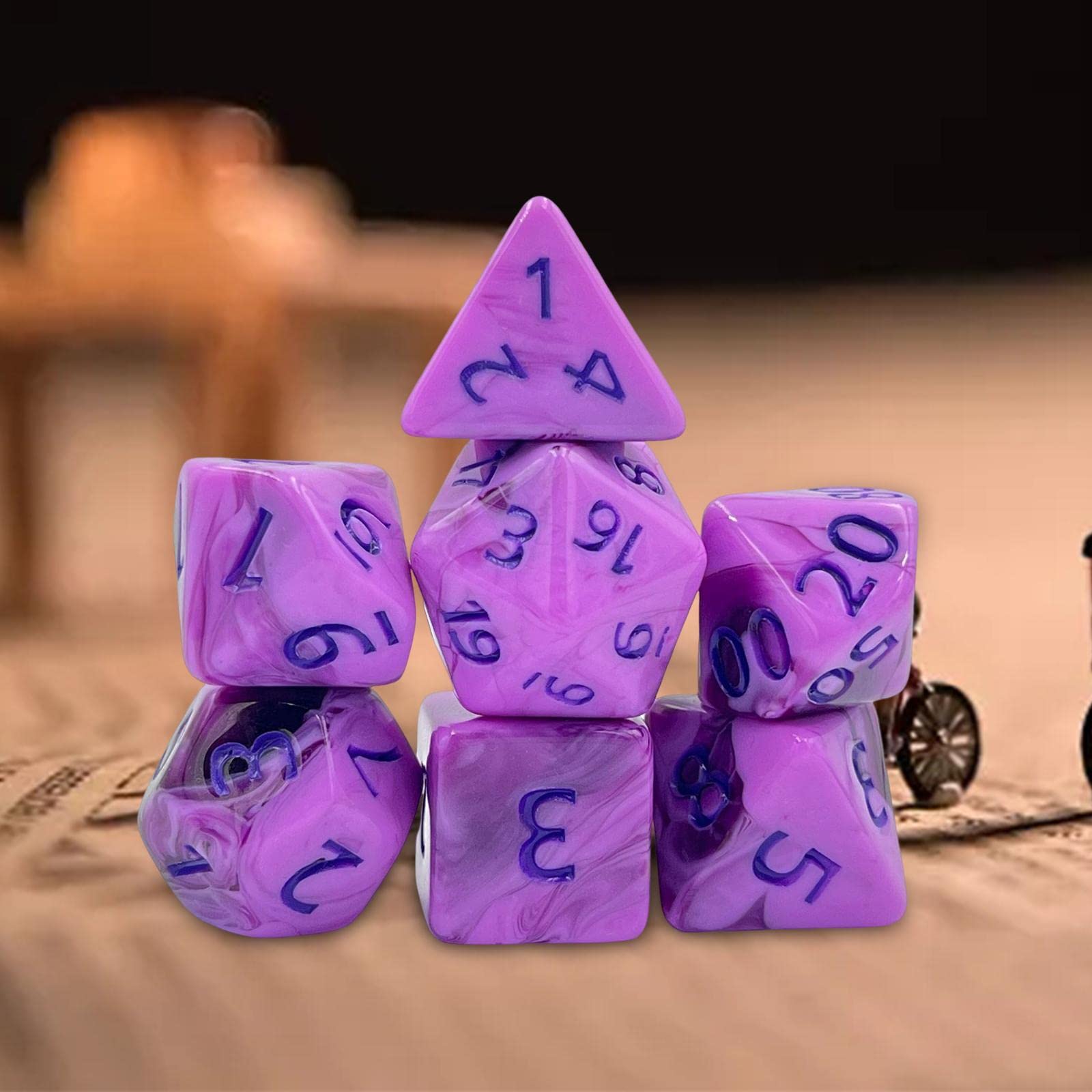 Vaveren 7Pcs Acrylic Polyhedral Dices Tabletop Games, Multi Sided Dices, RPG Dice Set for Party Supplies, Dark Violet