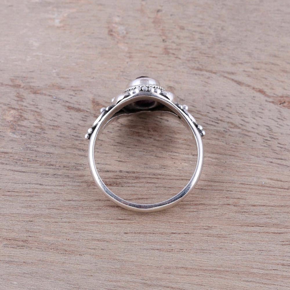 NOVICA Artisan Handmade Amethyst Cocktail Ring Traditional from India Sterling Silver Red Single Stone Marsala Birthstone [ring Front 0.5 in L x 0.4 in W x 0.2 in H Band Width 3 mm W] ' Traditional