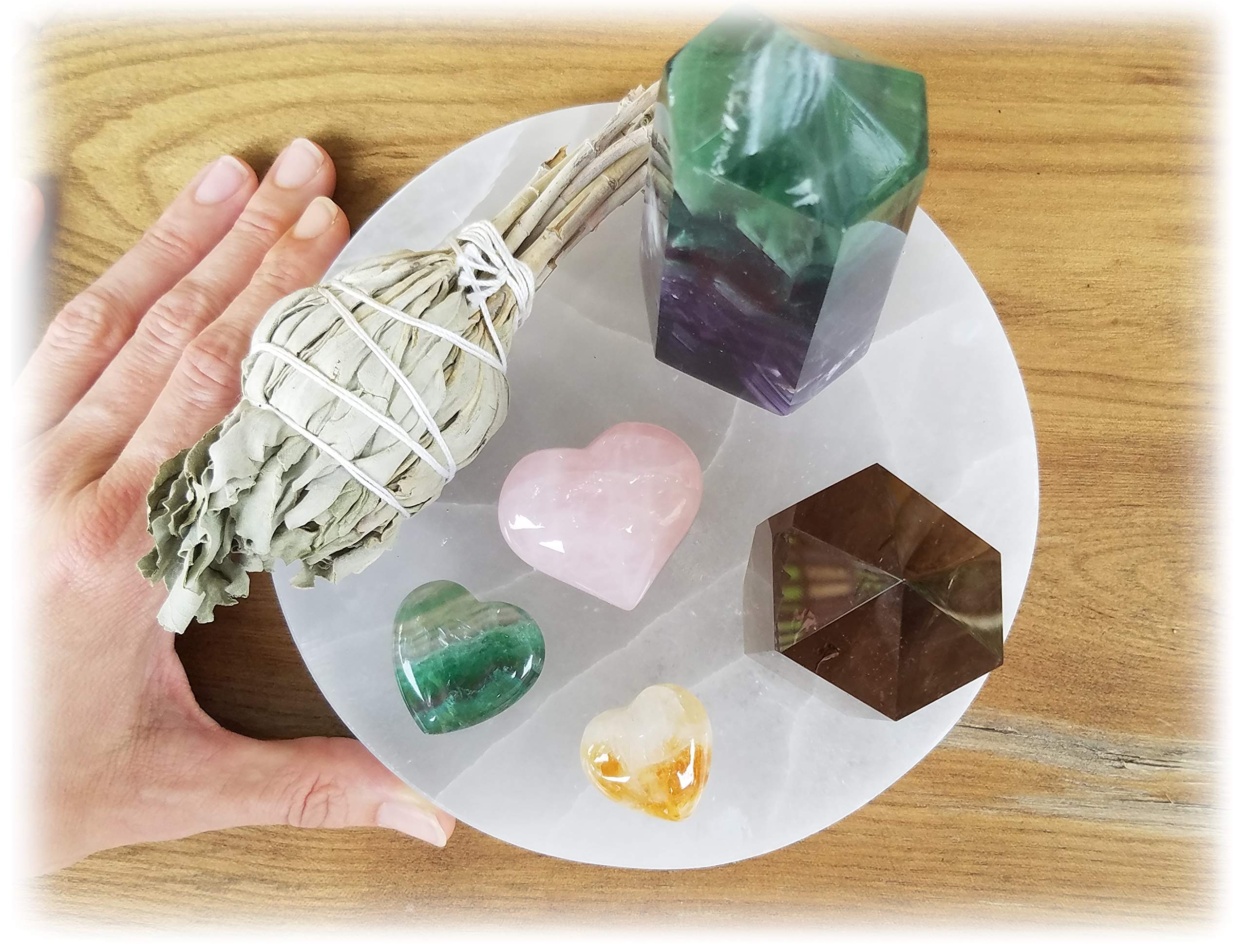 Om Zone Selenite Charging Plate for Cleansing Crystals & Healing Stones, Meditation, Reiki, Protection Crystals, Spiritual Gift (1, 4β x 6β Rectangle)