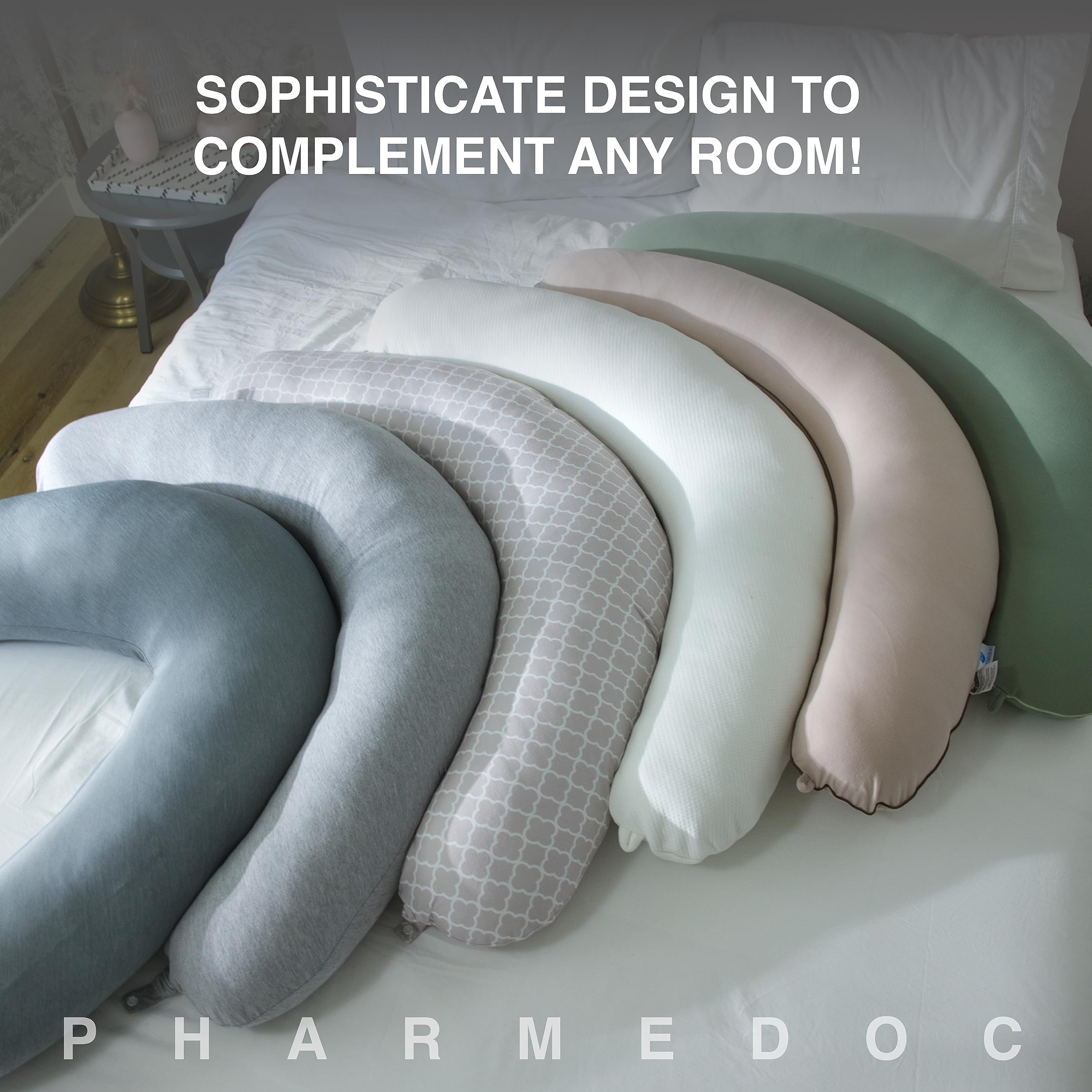 Pharmedoc Crescent Pregnancy Pillows - Body Pillow for Adults - Side Sleeper – Maternity and Nursing Pillow Breast Feeding - Pregnancy Must Haves - Arabesque Grey