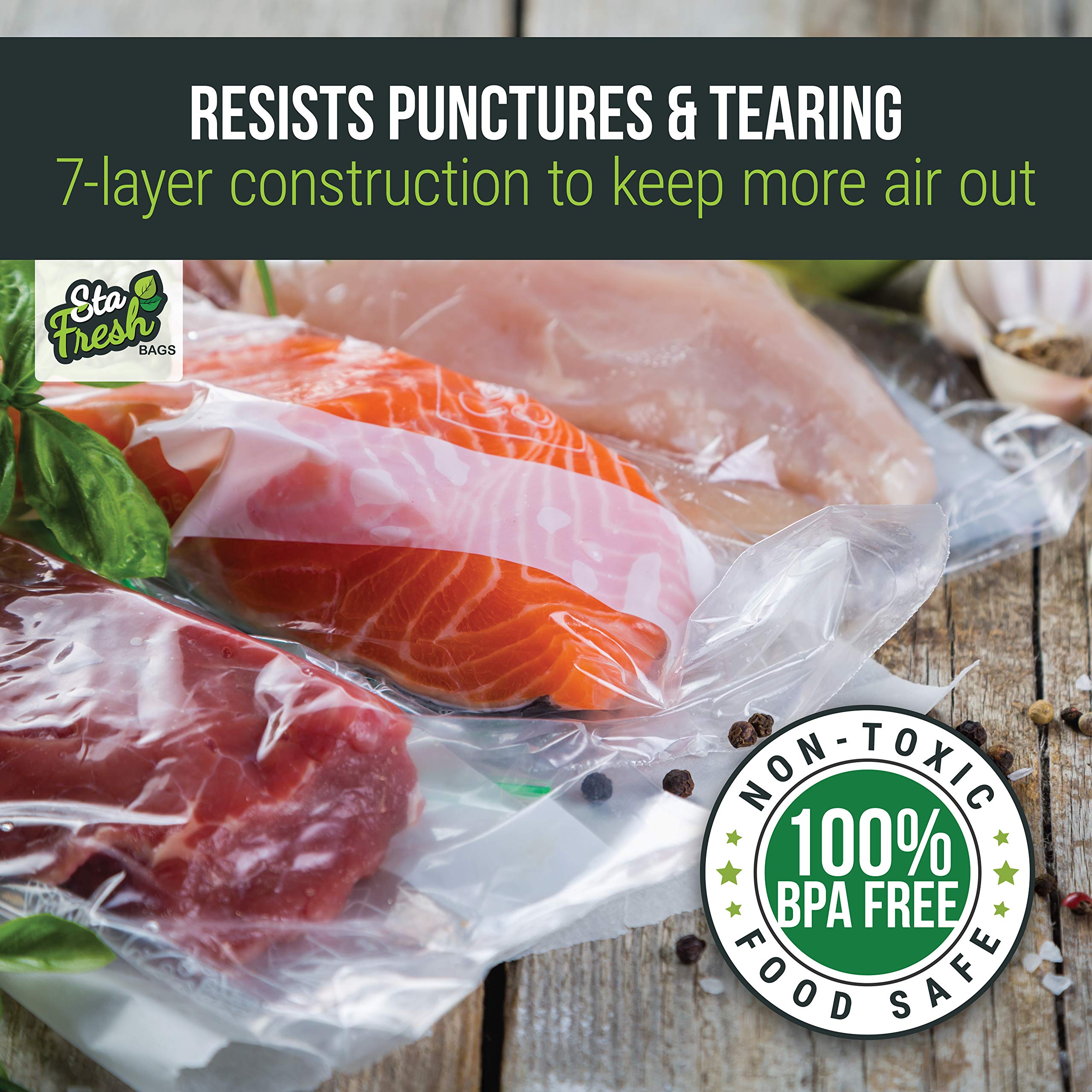 Sta Fresh Vacuum Sealer Storage Bags (8โ x 10โ, 100 Count), Quart Food Saver Bags 3.5mil Vac Meal Sealer, USA Made