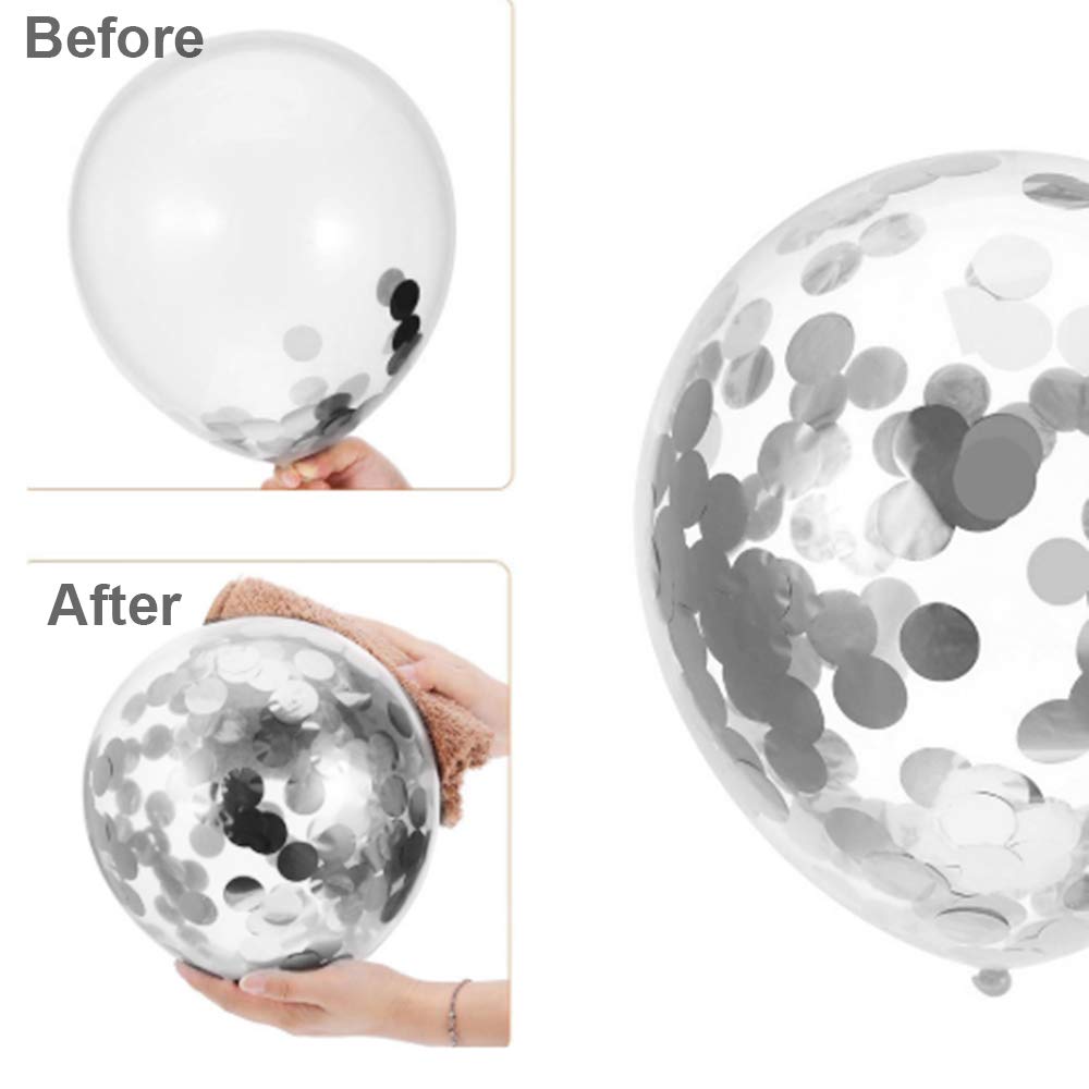 RIIMUHIR White Silver Confetti Party Balloons - 60 Pcs 12inch White Pearl Silver Metallic Chrome Latex Balloon Set with 33Ft Silver...