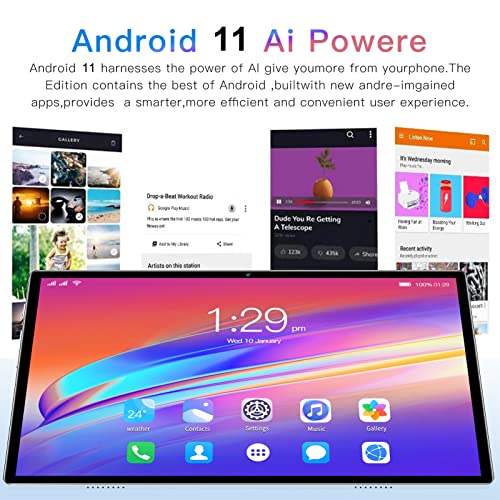VINGVO 10 Inch Tablet, 100‑240V Tablet PC 8G RAM 128G ROM for Android 11 4G Network Call for Old Man (Blue)