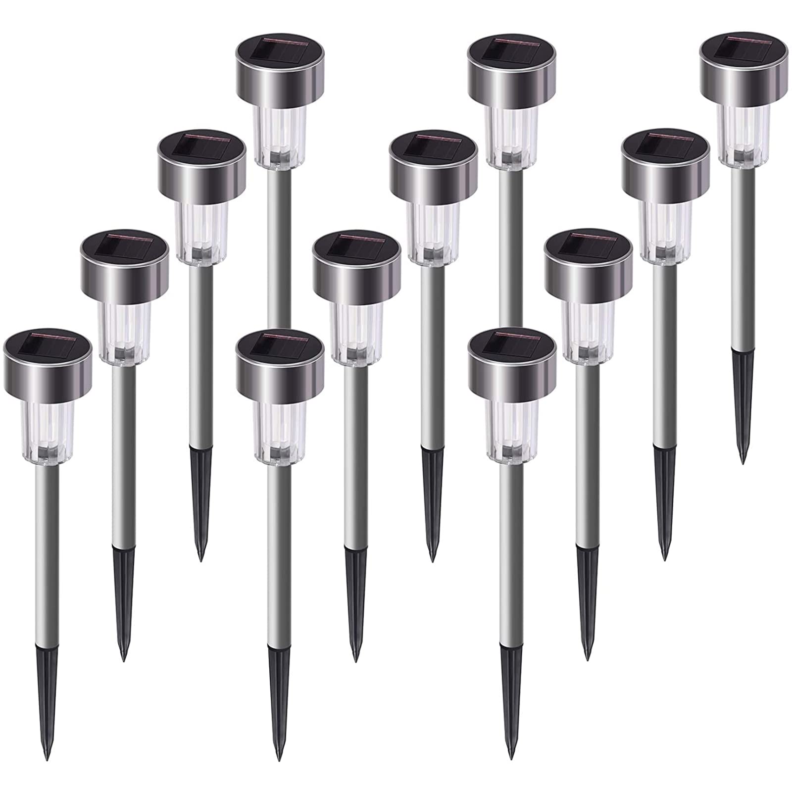 SUNNEST Solar Lights Outdoor, 12Pack Waterproof Solar Garden Lights, Stainless Steel LED Landscape Pathway Light Solar Powered, LED Landscape Lighting for Yard, Walkway Yard & Lawn - Multicolor