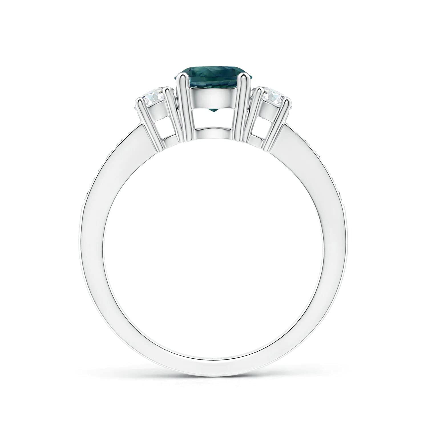Oxy Jewels Lab Created Three Stone Teal Motana Sapphire with Diamonds Engagement Ring in 14K White Gold Finish (All Custom Sizes AVBL 5-12)
