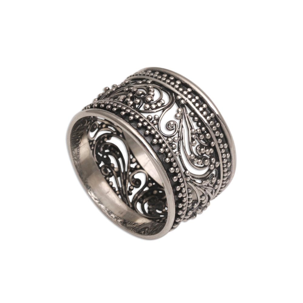 NOVICA Artisan Handmade .925 Sterling Silver Band Ring Openwork from Bali Indonesia [band Width 14 mm W] 'Merajan Majesty'