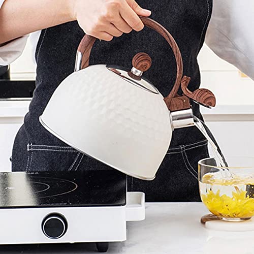 MMSEKT Camping Kettle Portable Whistling Tea Kettle, White W/Handle Enamel Infuser for Kitchen Household