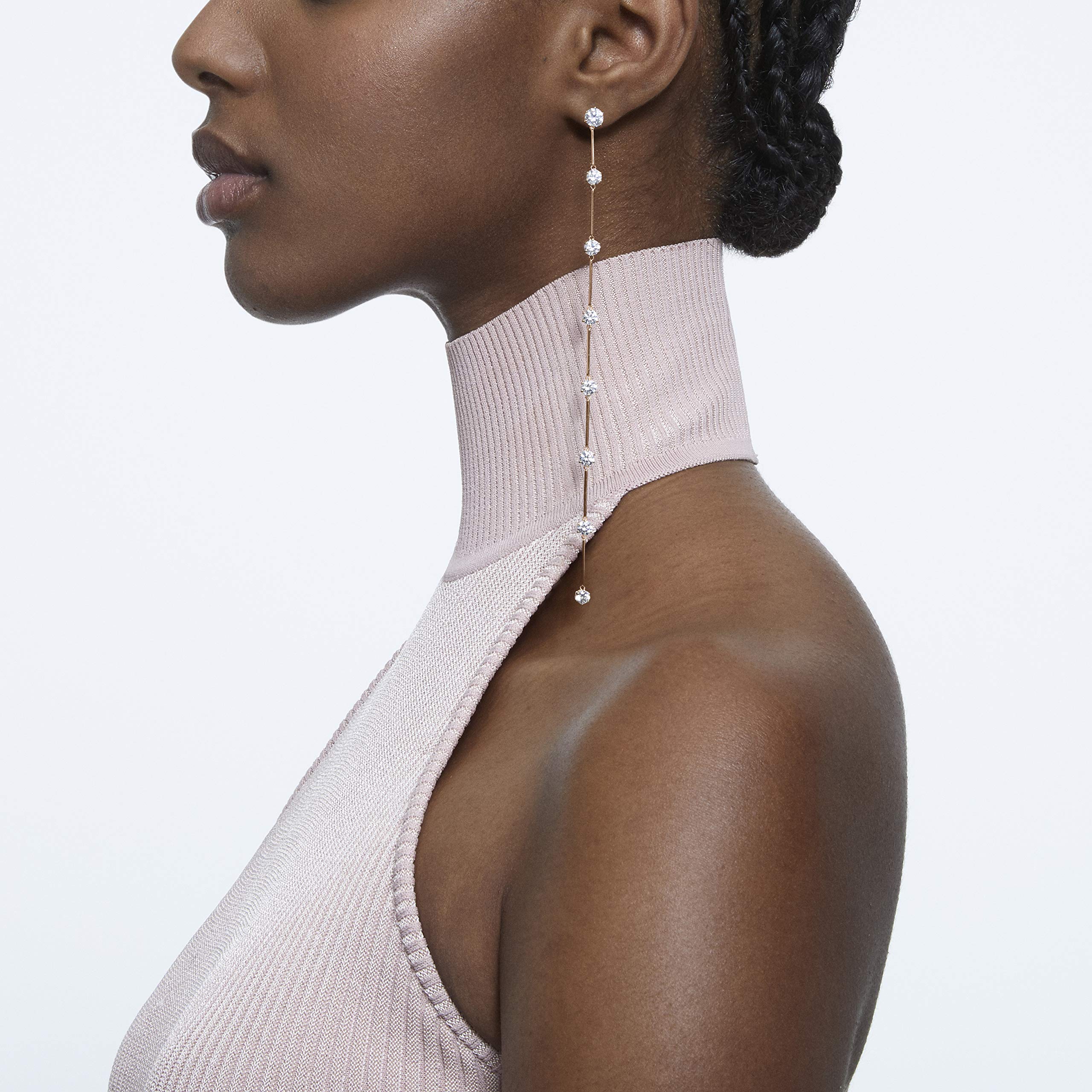 Swarovski Constella Asymmetrical Pierced Drop Earrings, Clear Crystals on a Rose-Gold Tone Finish Setting, Part of the Swarovski Constella Collection