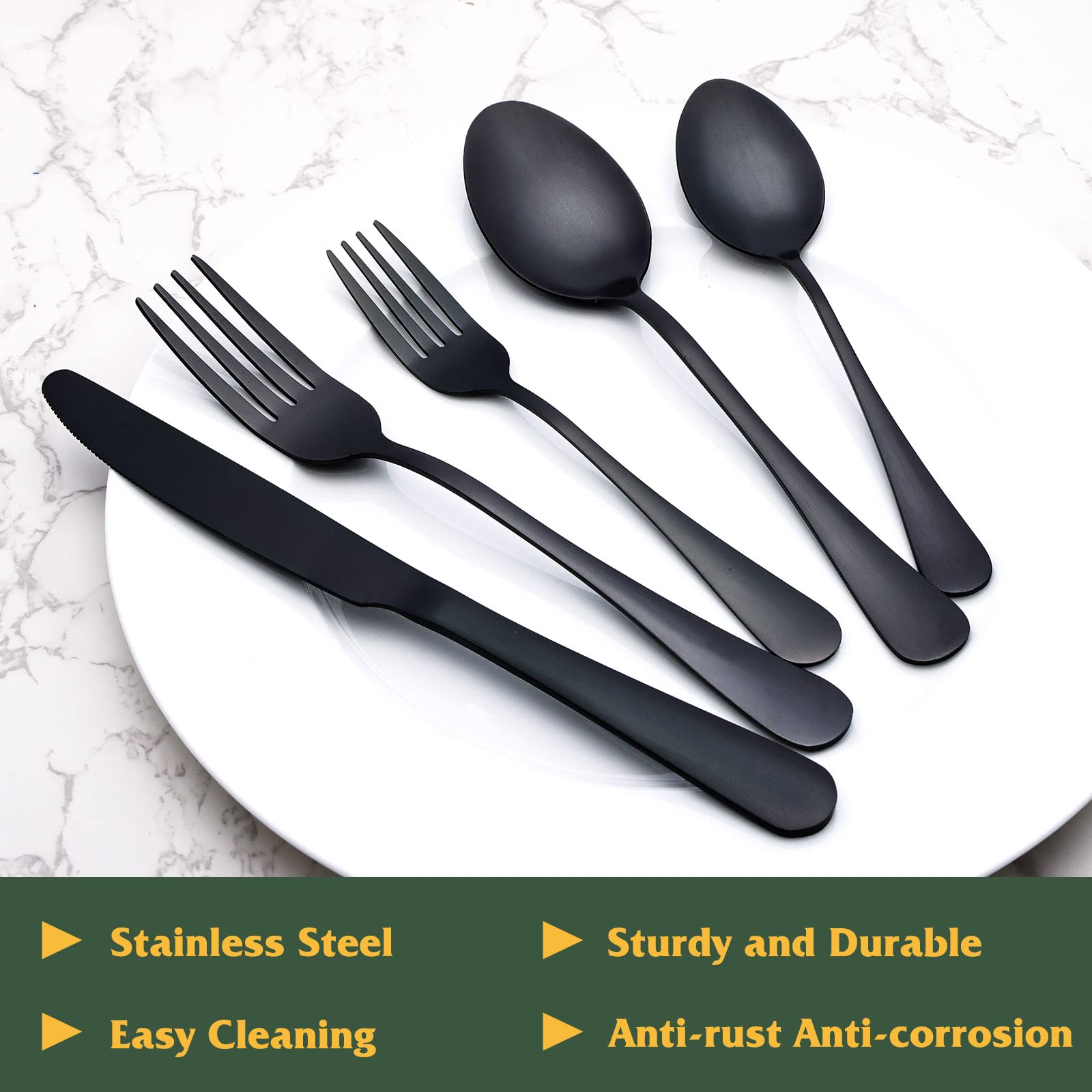Moretoes Black Silverware Set, 40Pcs, Stainless Steel Cutlery Set for 8, Mirror Polished Flatware Sets, Include Knife Fork Spoon Set, Spoons and Forks Set