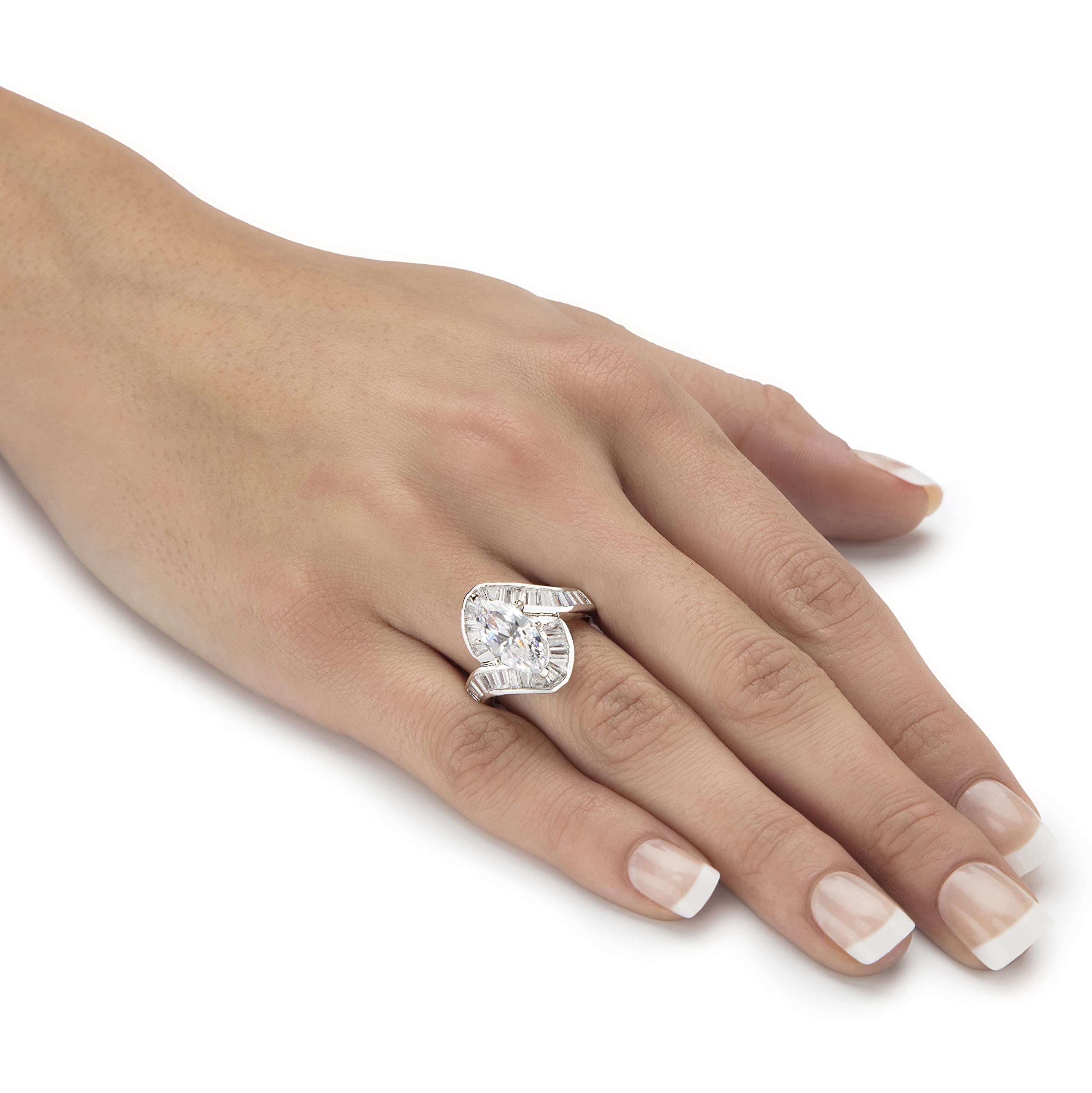 Palm Beach Jewelry Platinum-Plated Marquise Cut Cubic Zirconia Bypass Engagement Ring Sizes 6-10 Size 7