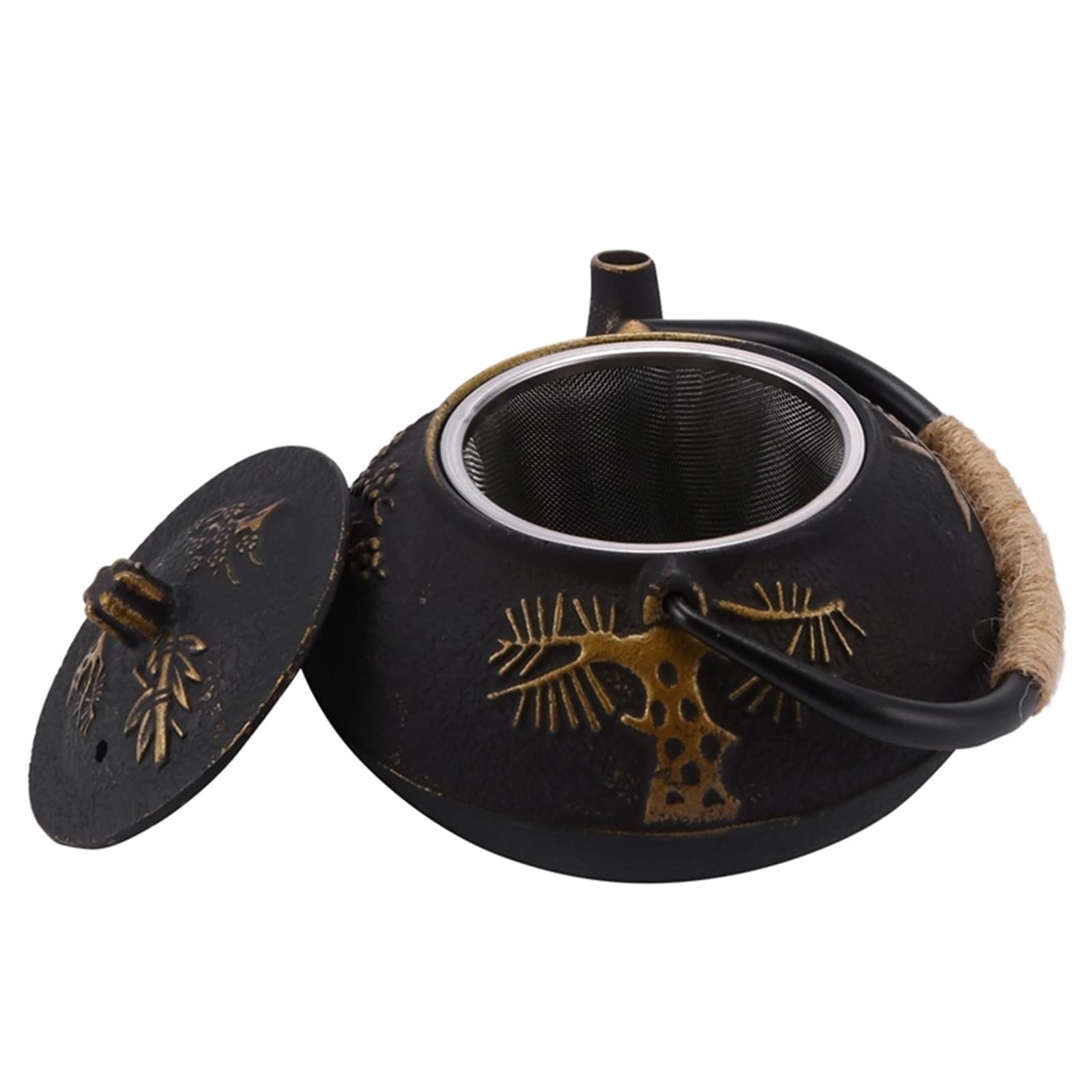 MMSEKT Camping Kettle Cast Iron Teapot Kettle with Stainless Steel Infuser/Strainer, Plum Blossom 30 Ounce (900 ml)