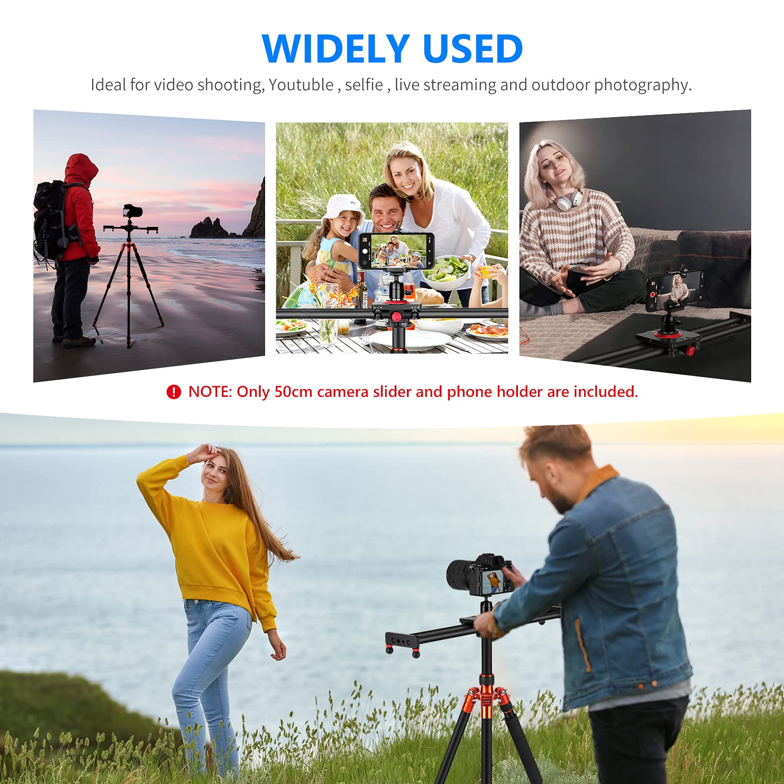 Neewer Camera Slider Carbon Fiber Dolly Rail, 19.7 inches/50 Centimeters with 4 Bearings for Smartphone Nikon Canon Sony Camera 12lbs Loading