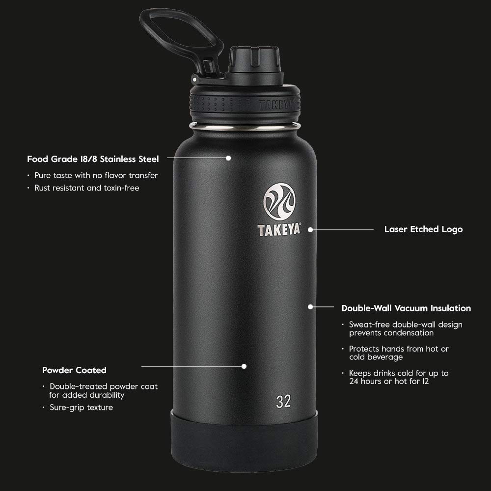 Takeya Actives Insulated Stainless Steel Water Bottles with Insulated Spout Lids, 32oz