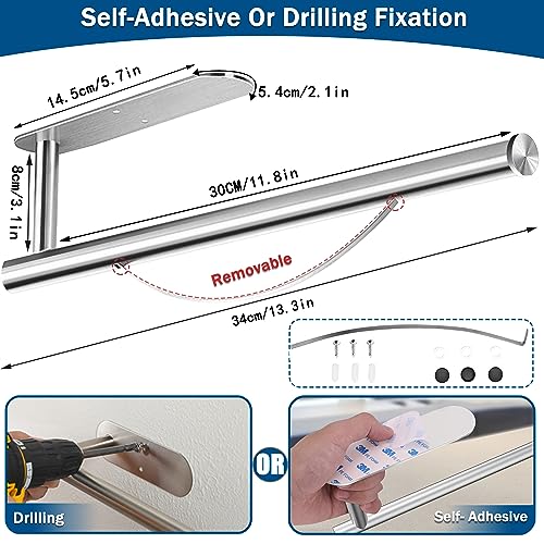 Paper Towel Holder Under Cabinet, Single Hand Operable Wall Mount with Damping Effect,Self-Adhesive Or Drilling Under Cabinet Paper Towel Holder,SUS304 Brushed Stainless